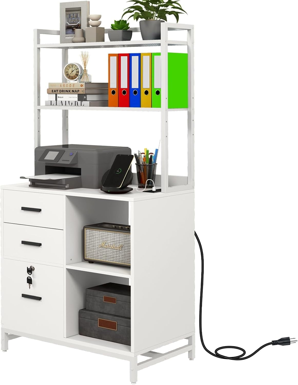 Vertical File Cabinet with Charging Station 3 Drawer Filing Cabinet ...
