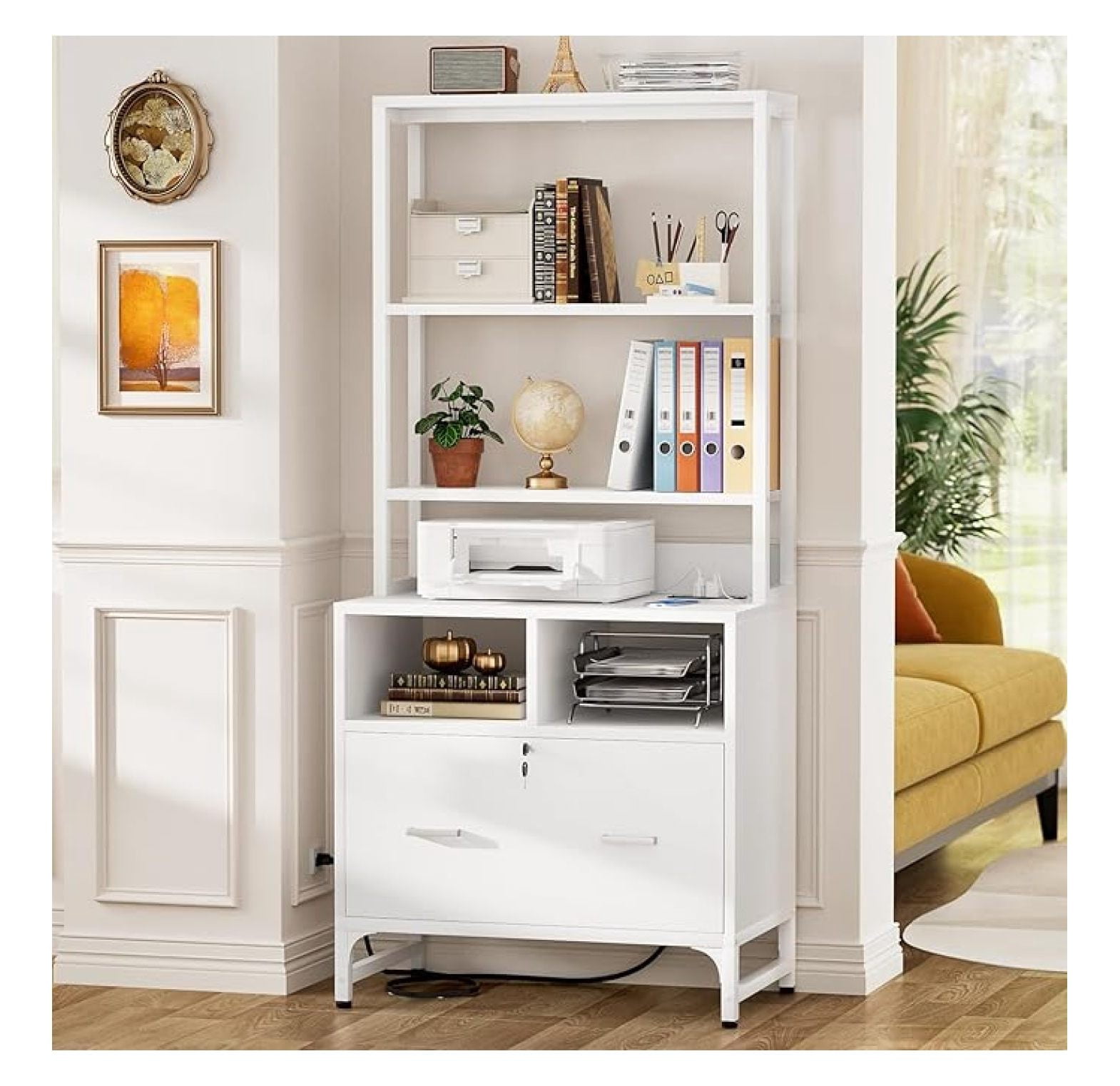 Vertical File Cabinet with Charging Station, Lock & Large Drawer ...