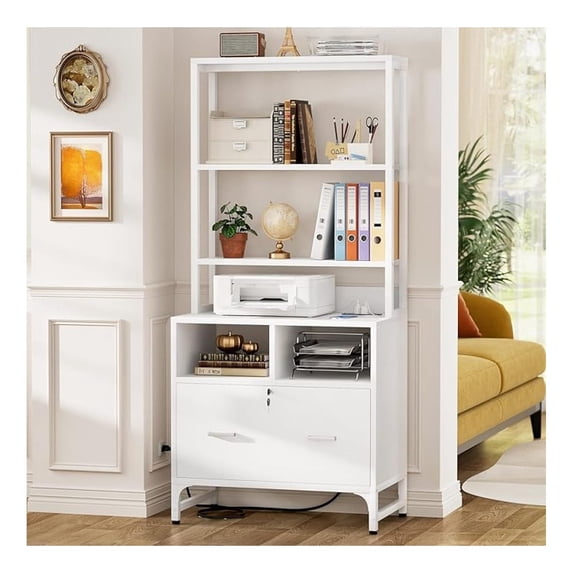 Vertical File Cabinet with Charging Station, Lock & Large Drawer ...