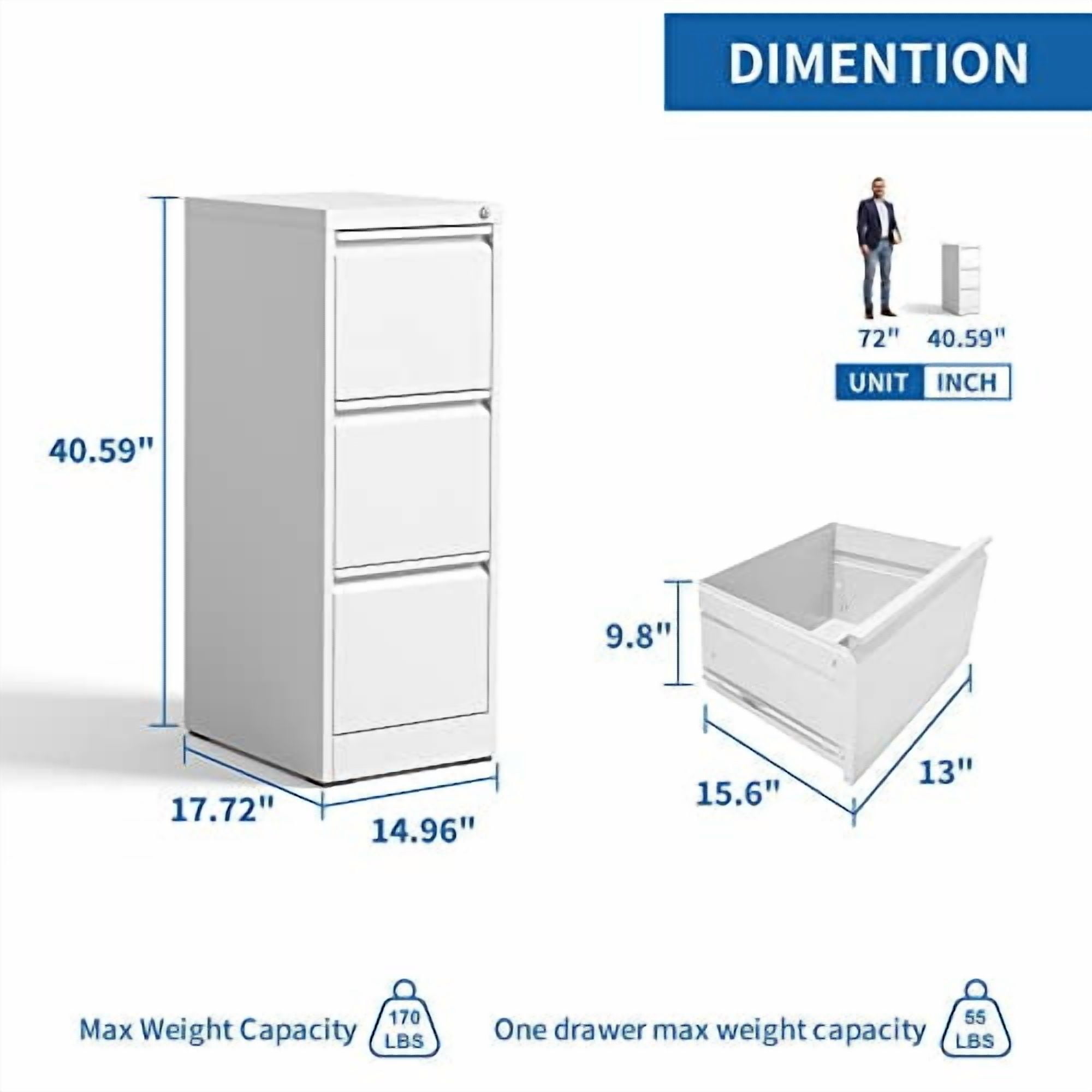 Vertical File Cabinet with Drawer, 3 Drawer File Cabinet with Lock, Filing Cabinets for Home ...