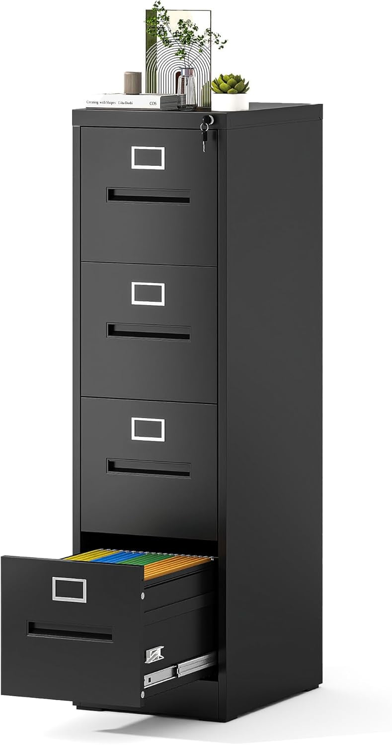 Vertical File Cabinet with Lock: Metal Locking Filing Storage Cabinet ...
