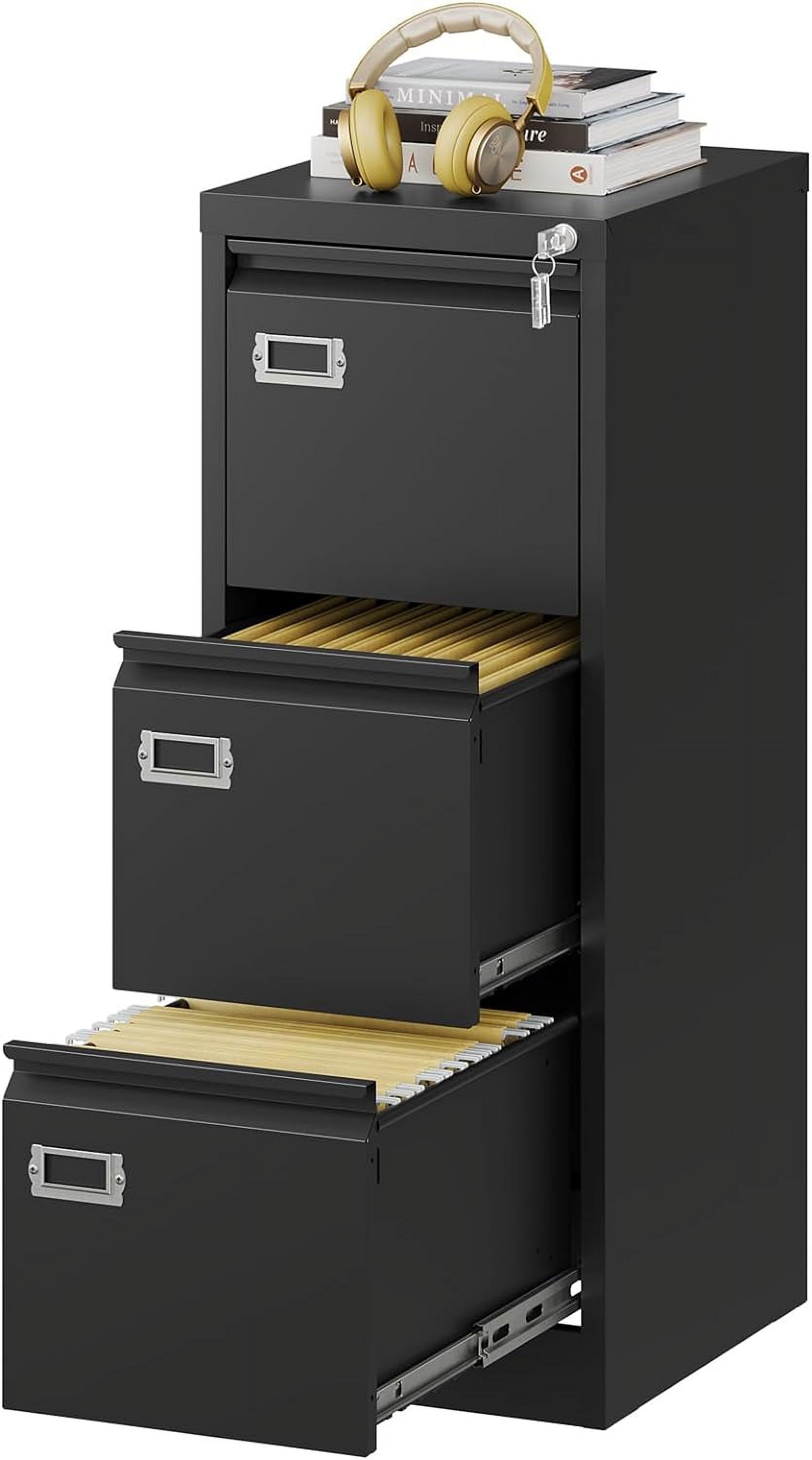 Vertical File Cabinets - 3 Drawers 17.8" Deep Lockable Filing Cabinet ...