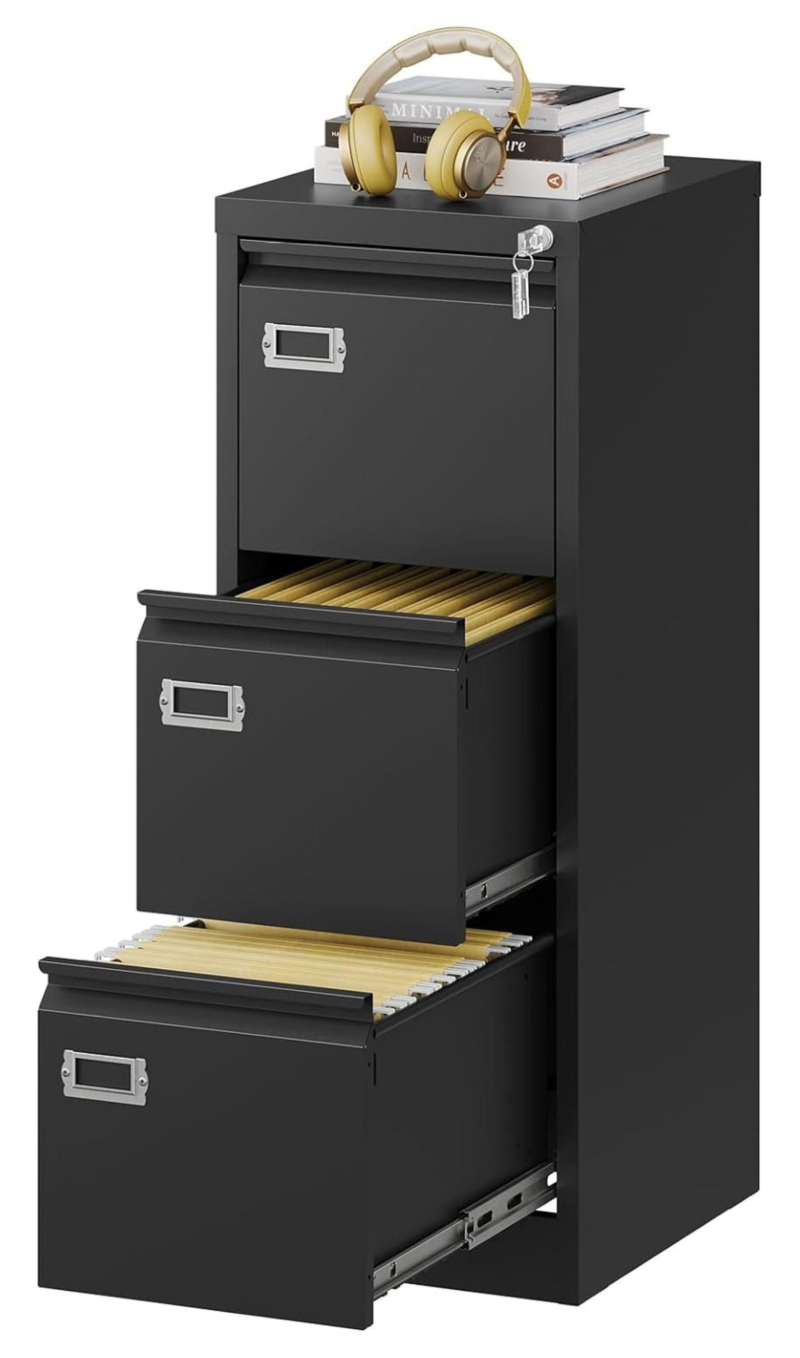 Vertical File Cabinets - 3 Drawers 17.8" Deep Lockable Filing Cabinet ...