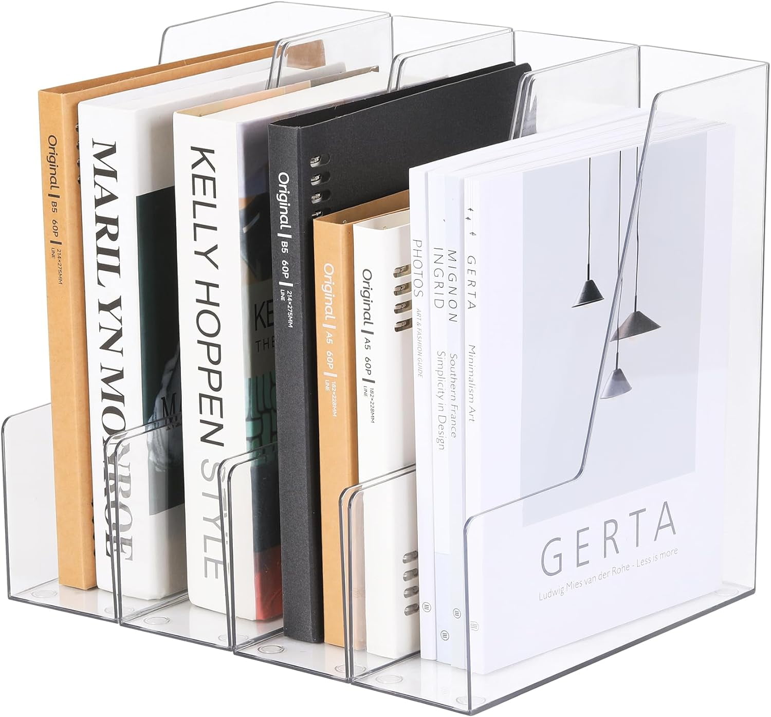 Vertical File Holder, Clear PET Desk Organizer and Storage Bins Holding ...