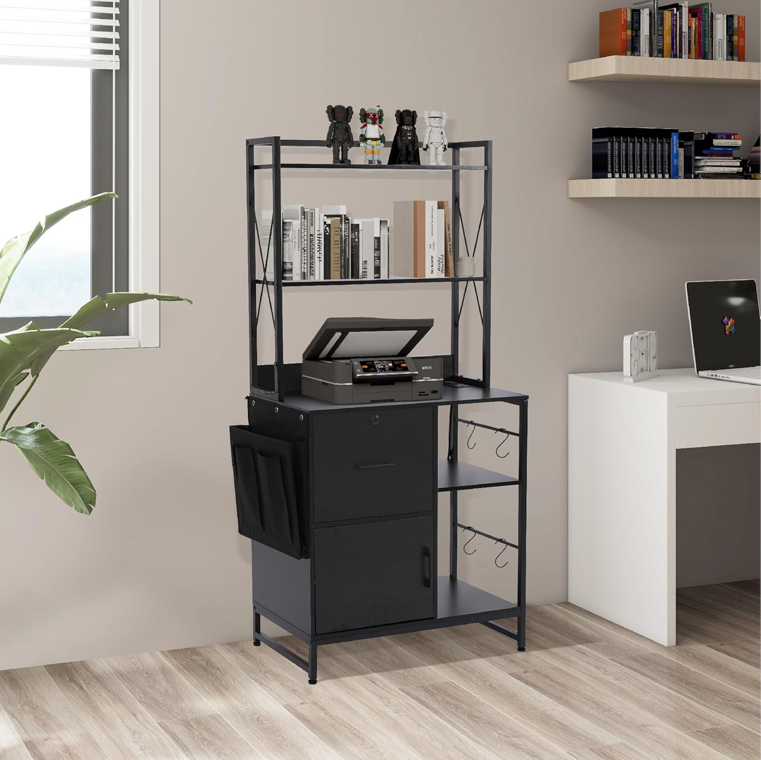 Vertical Filing Cabinet with Shelves, File Cabinet with Lock & Charging ...