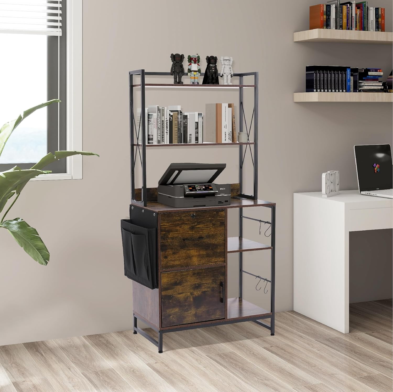 Vertical Filing Cabinet with Shelves, File Cabinet with Lock & Charging ...