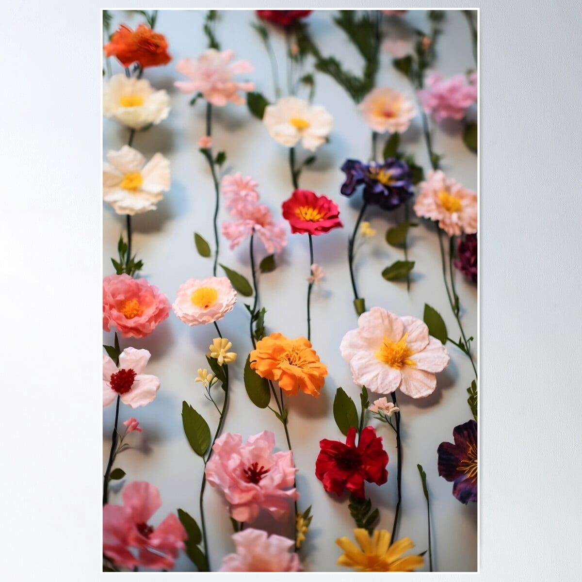 Vertical Flowers Lines On White Background Poster Wall Art, Modern Wall ...