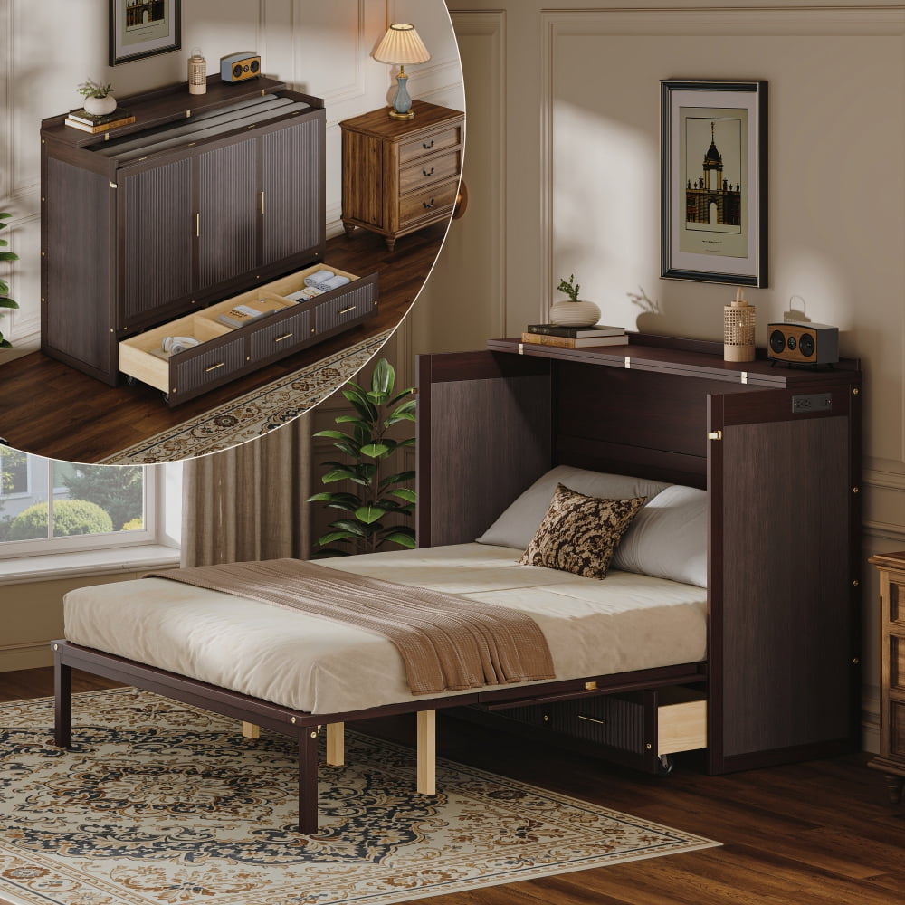 Vertical Foldaway Wall Bed with Drawers, Safety Lock and Anti-Tip ...