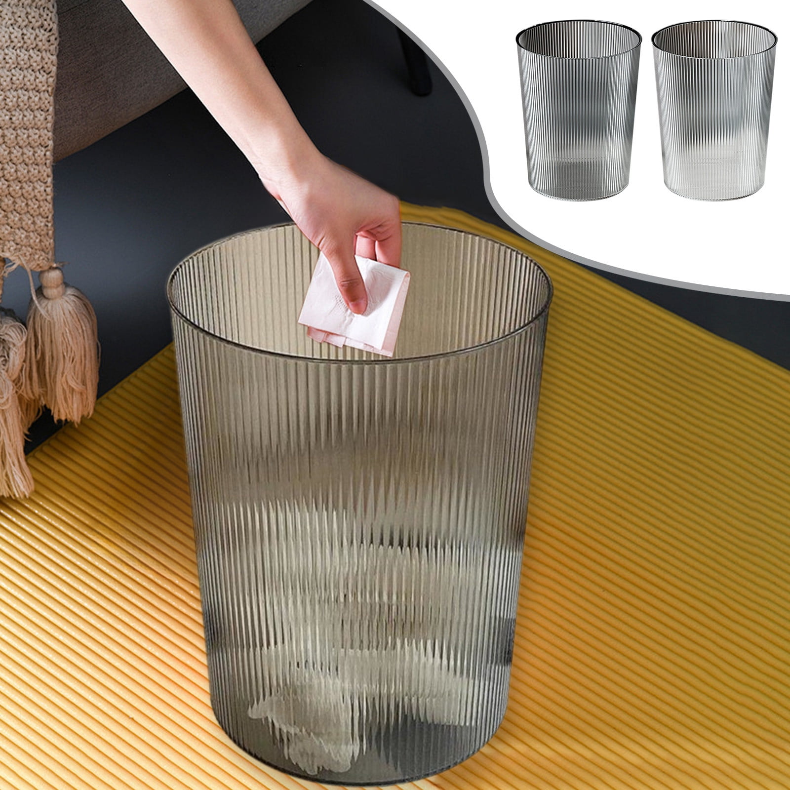 Vertical Garbage Can with Striped Design, Large Capacity 13 Gallon ...