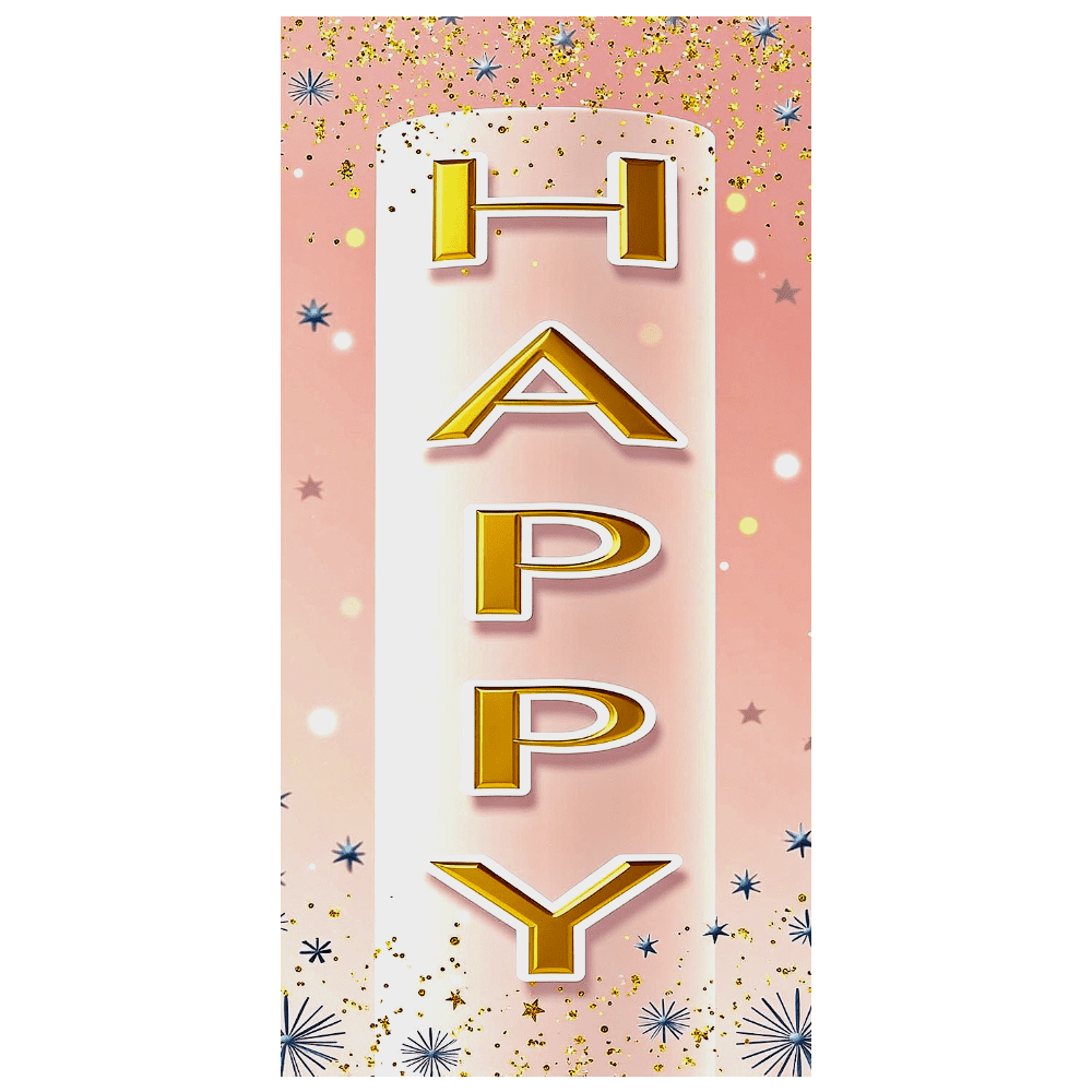 Vertical Happy Banner with Golden Letters on Soft Pink Background Party ...