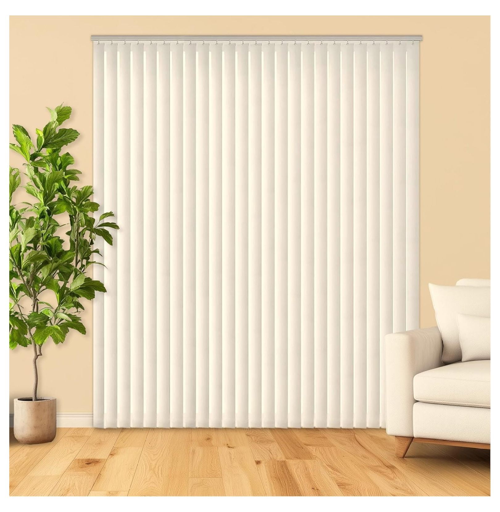 Vertical Hard Window Patio Blinds - Alabaster, 84" L x 78" W Plain & 3 ...