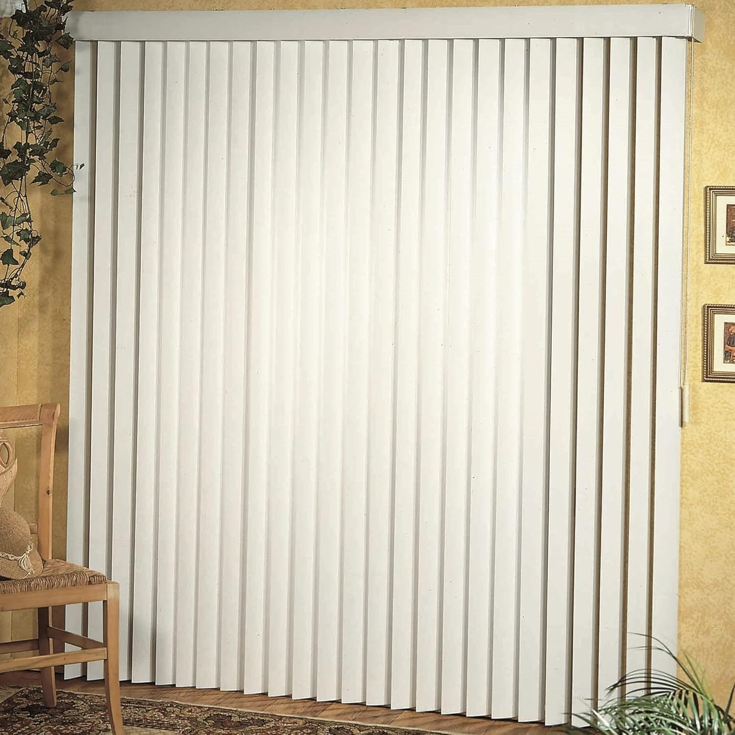 Vertical Hard Window Patio Blinds - Alabaster, 84" L x 78" W Ribbed & 3 ...