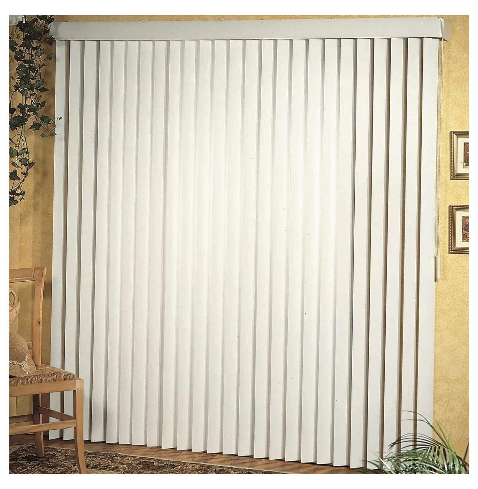 Vertical Hard Window Patio Blinds - Alabaster, 84" L x 78" W Ribbed & 3 ...