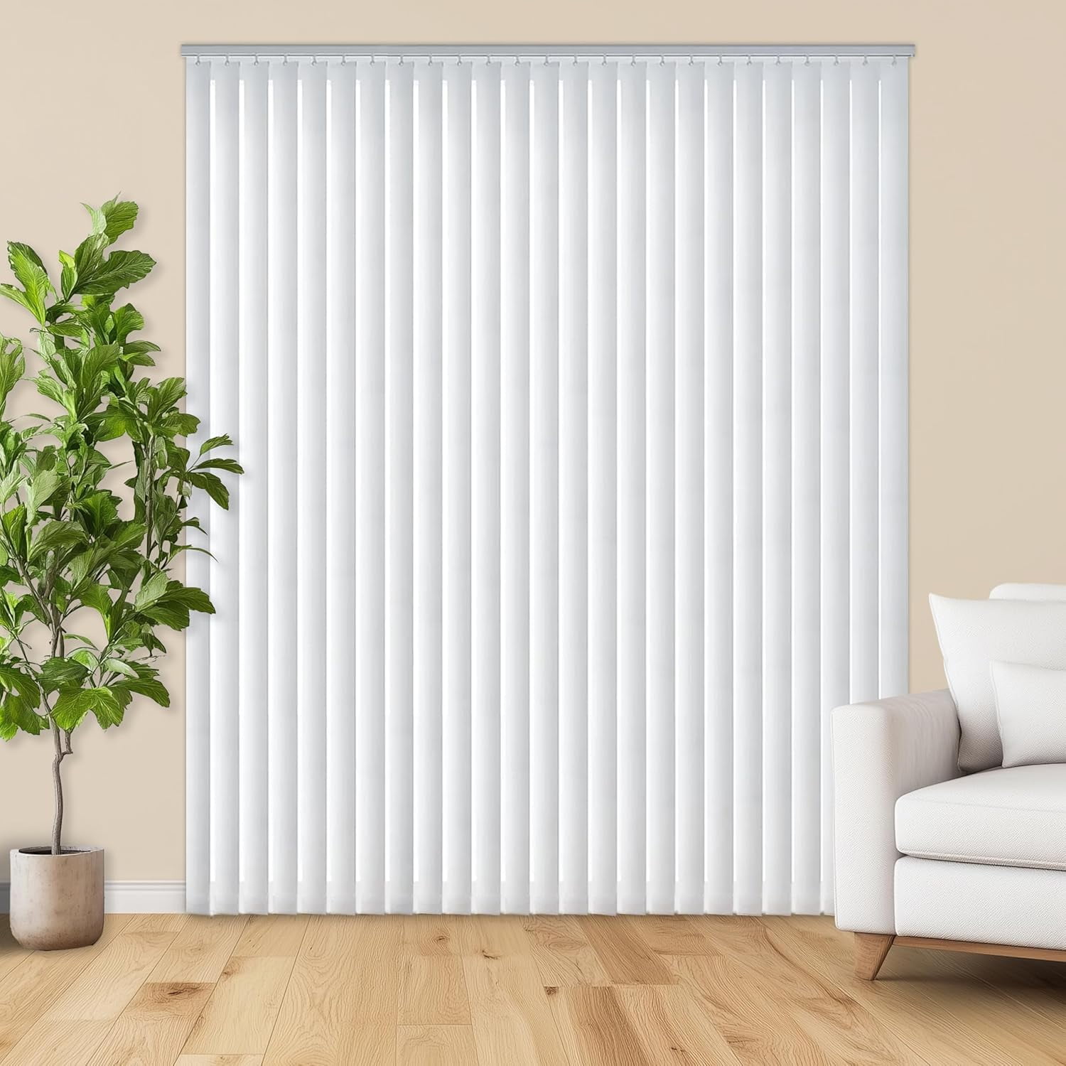 Vertical Hard Window Patio Blinds - White, 84" L x 78" W Plain & 3-1/2-Inch Vane - Easy ...