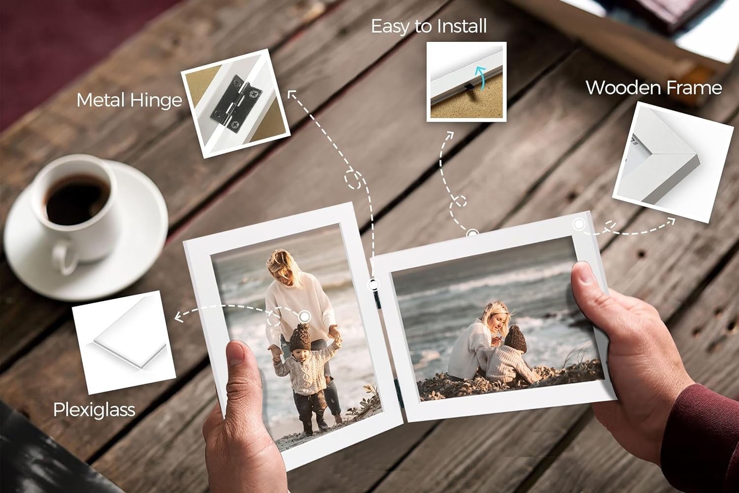 Vertical Horizontal Combo, Double 5X7 White Wood Foldable Picture Frame ...