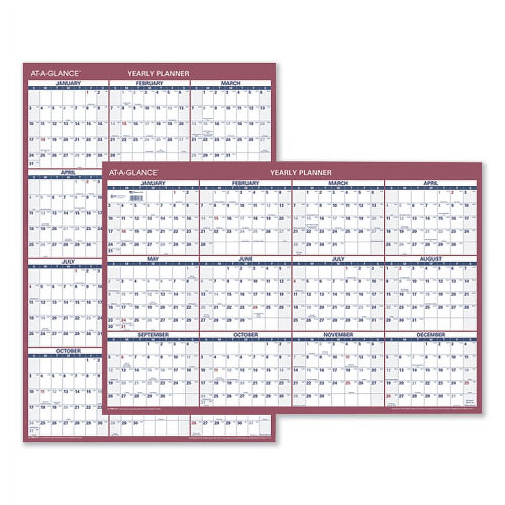 Vertical/Horizontal Wall Calendar, 24 x 36, White/Blue/Red Sheets, 12 ...