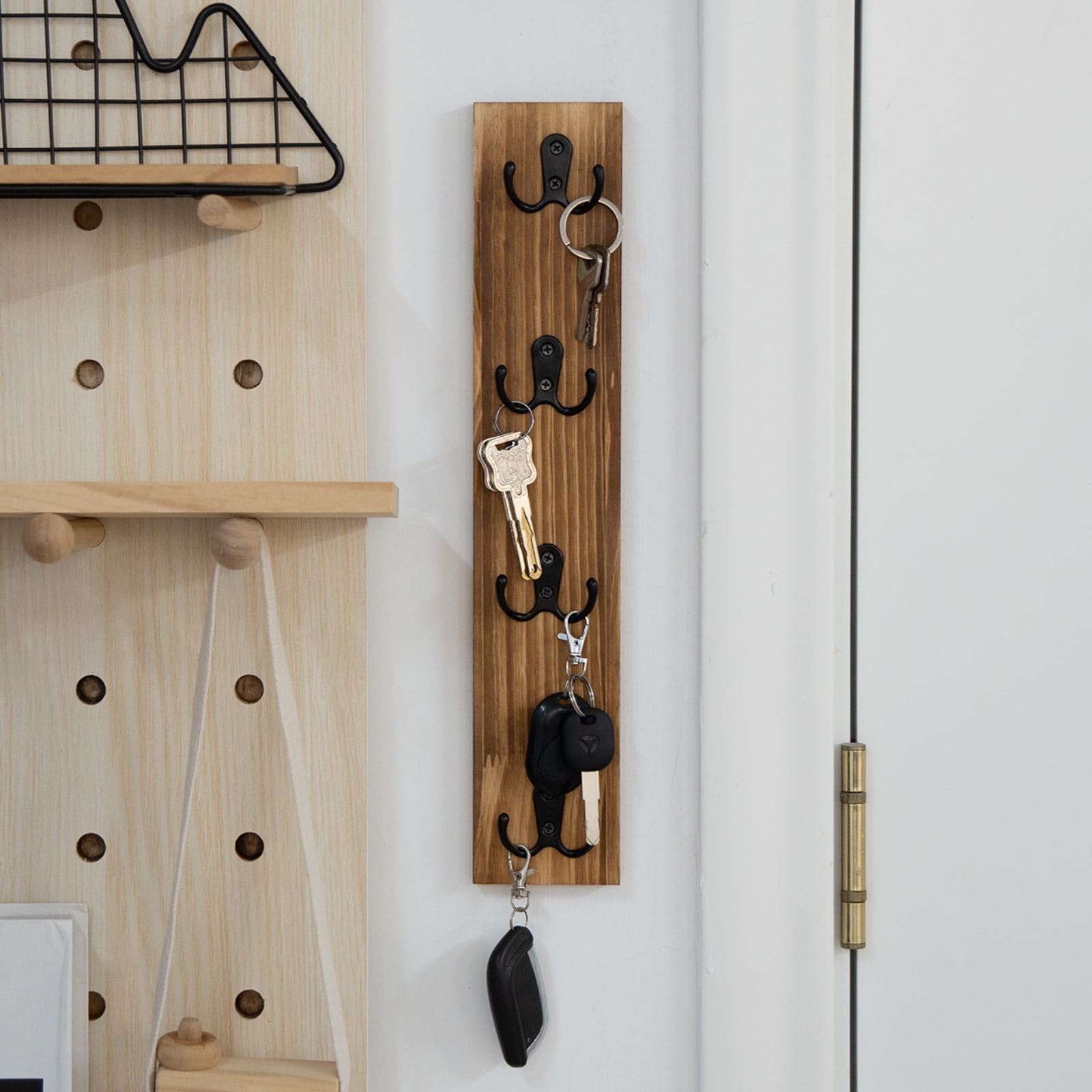Vertical Key Holder for Wall - Mounted Wooden Key Rack Organizer with Hooks for Home Entryway ...