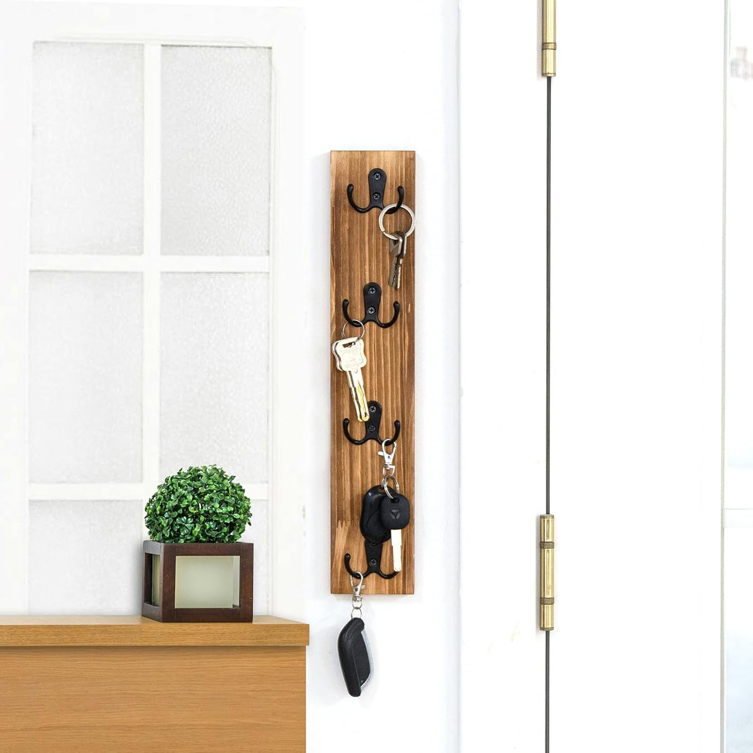 Vertical Key Holder for Wall - Mounted Wooden Key Rack Organizer with ...
