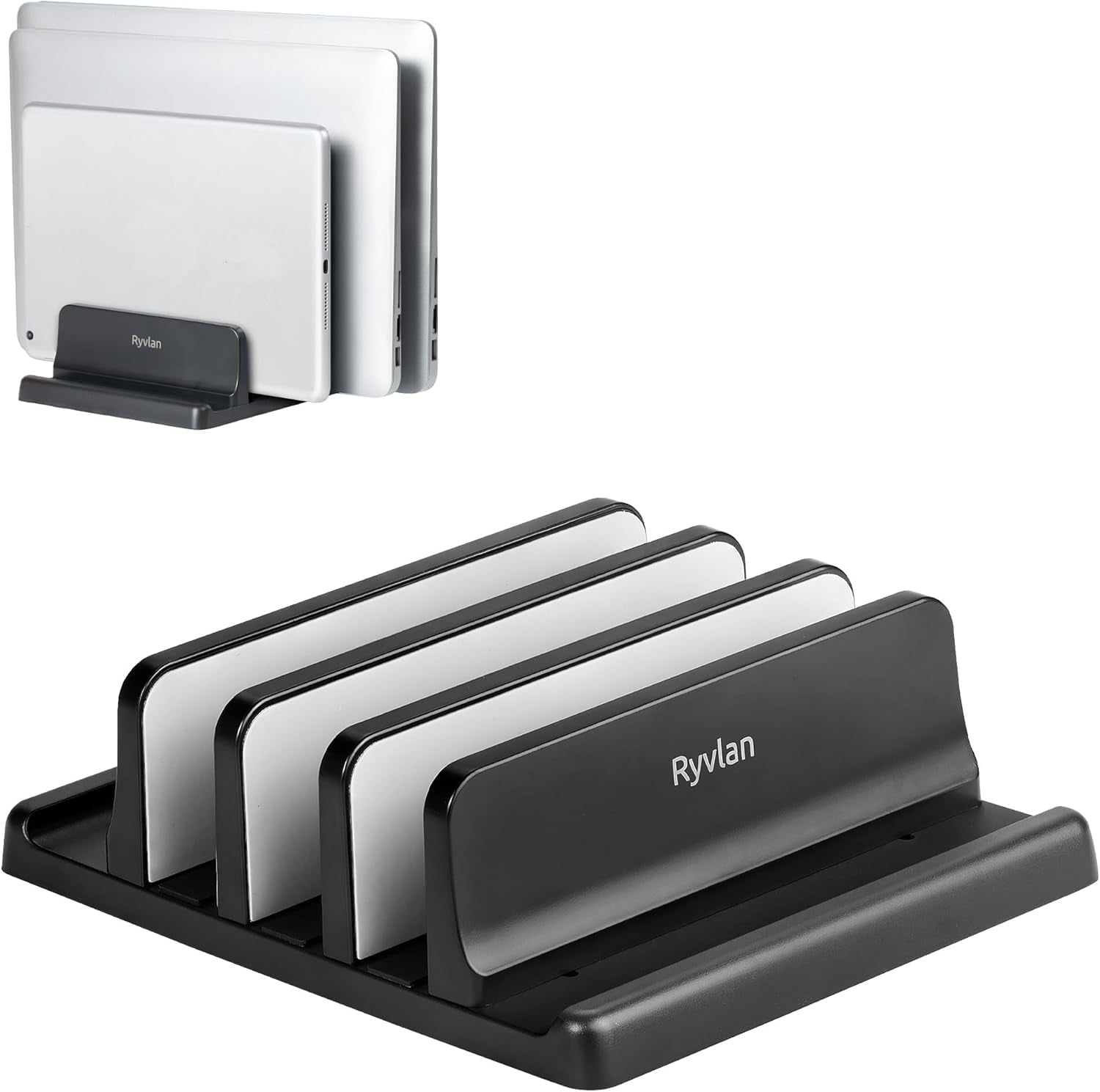 Vertical Laptop Stand, 3 Slot Adjustable Laptop Storage Rack and Desk ...