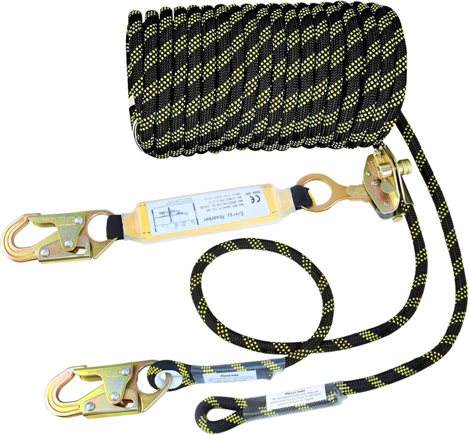 Vertical Lifeline Assembly 50ft, Polyester Roofing Ropes with Rope Grab ...