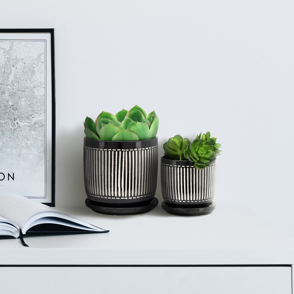 Vertical Line Planters with Saucers Indoor Outdoor Plant Pots - Walmart.com