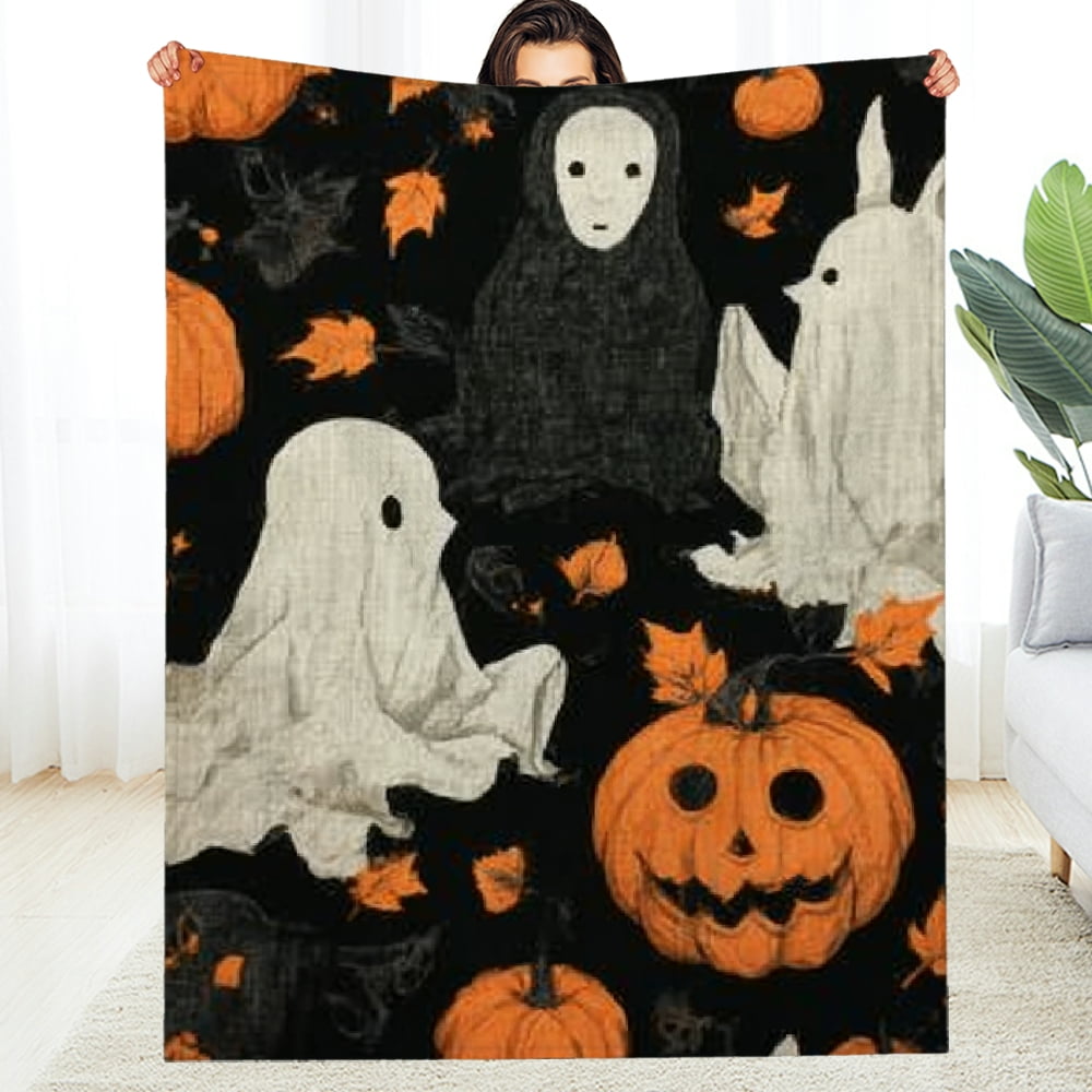 Creowell Fuzzy Fluffy Soft Cozy Blanket Ghosts Pumpkins Gothic Flannel ...