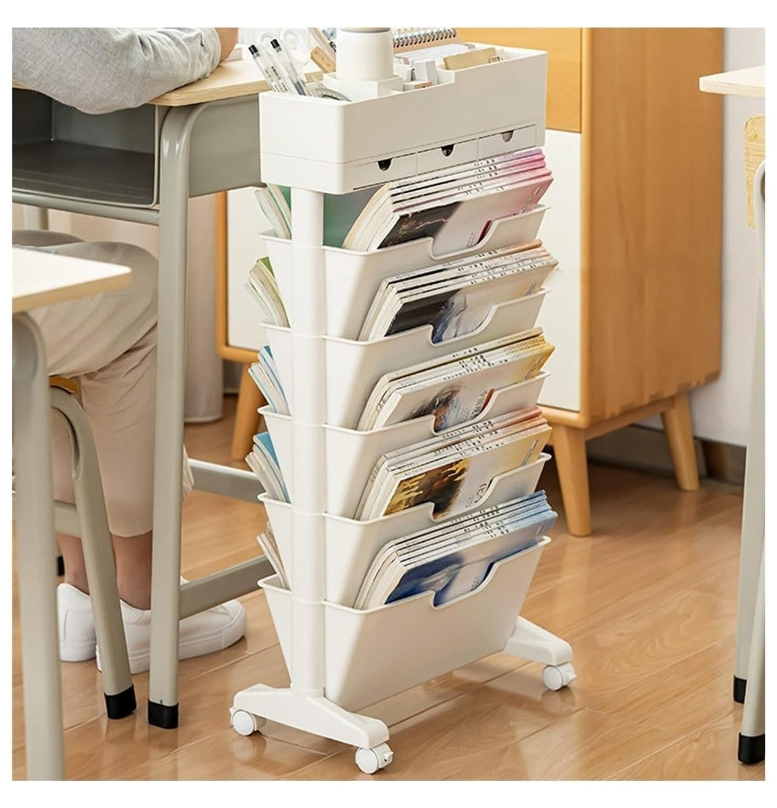 Vertical Narrow Bookshelf Organizer, Movable Classroom Deskside ...