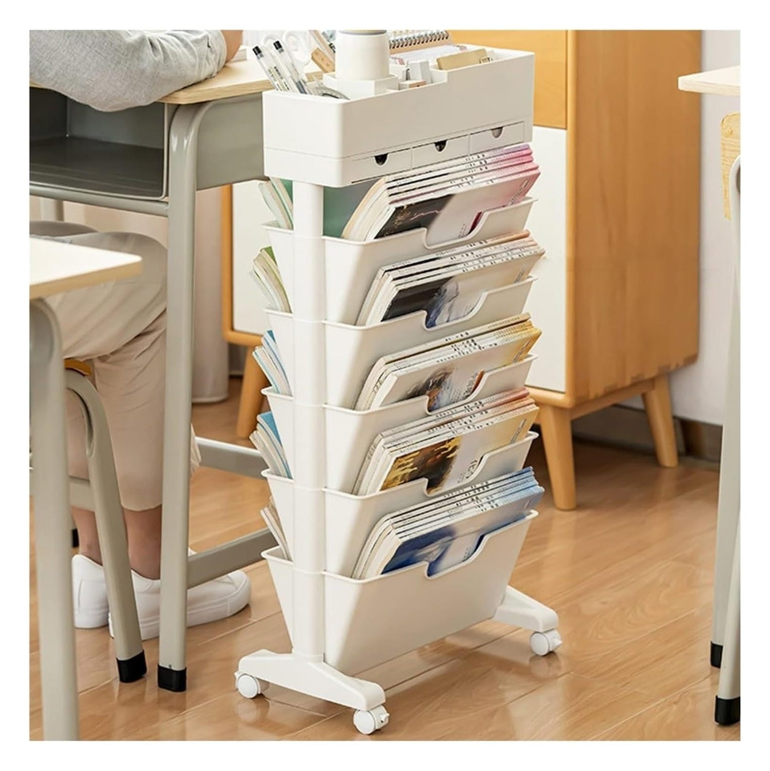 Vertical Narrow Bookshelf Organizer, Movable Classroom Deskside ...