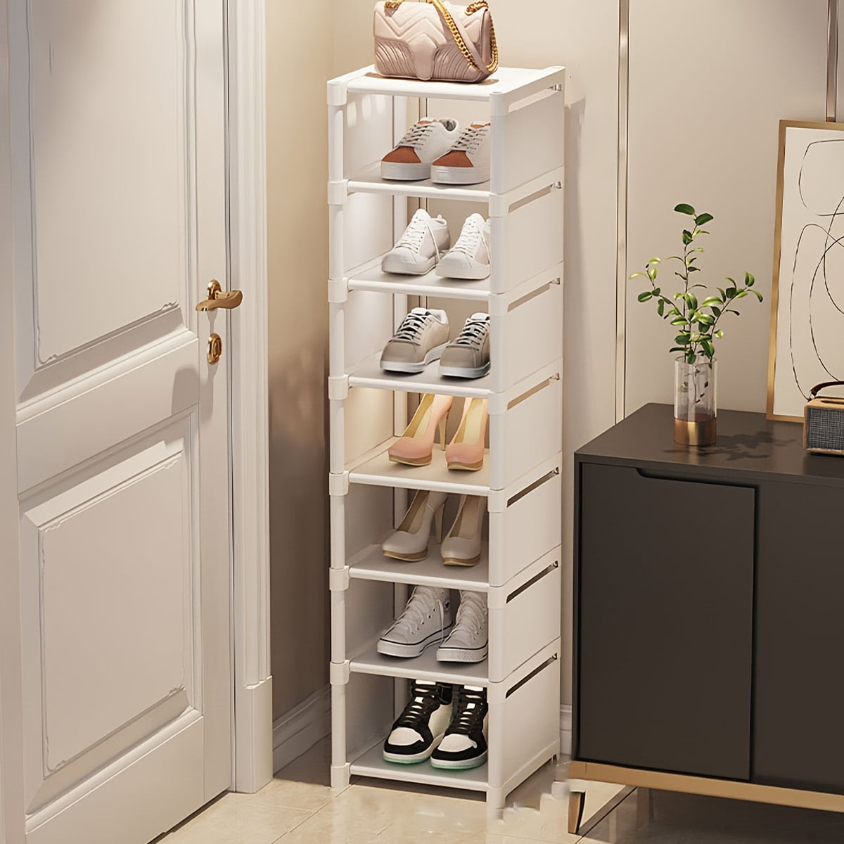 Vertical Narrow High Shoe Rack Suitable for Front Door Entrance, 8 ...