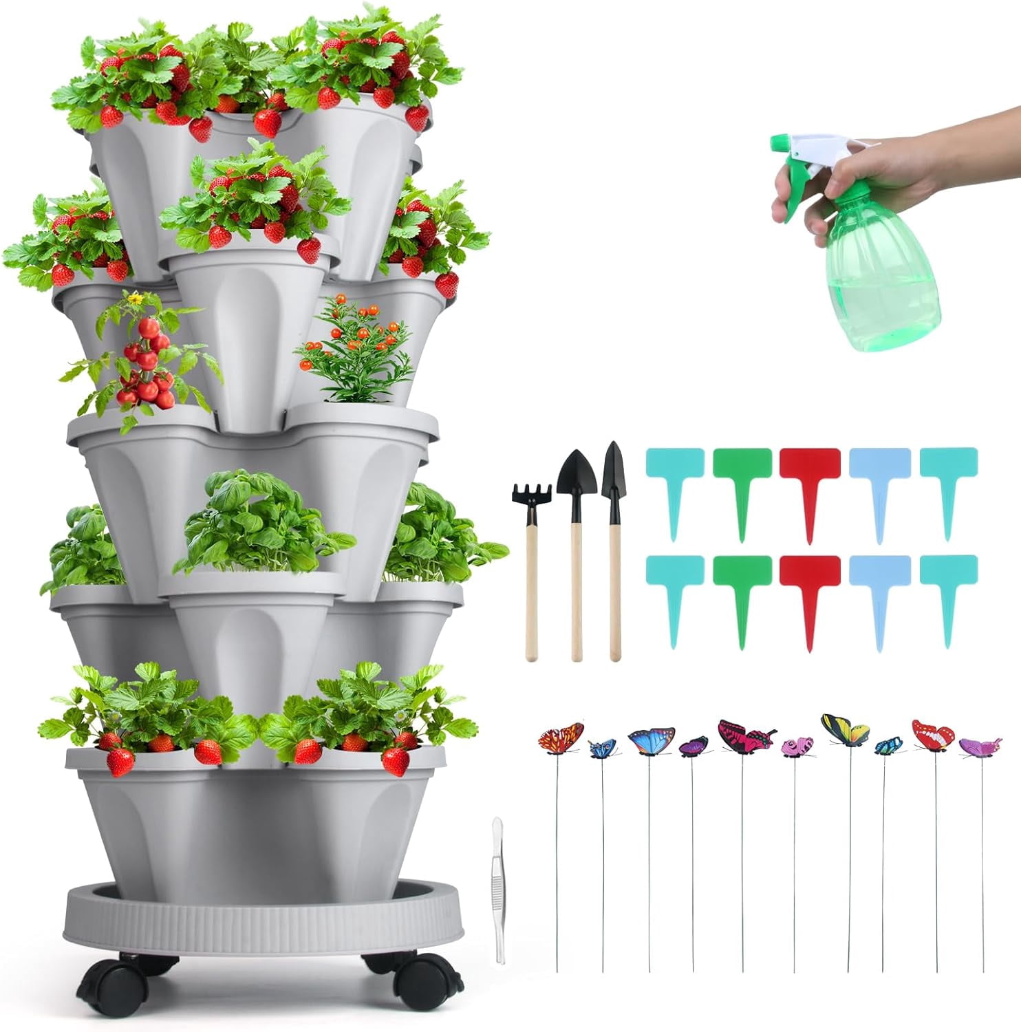 Vertical Planter, 5 Tier Stackable Strawberry Planter with Garden Tool ...