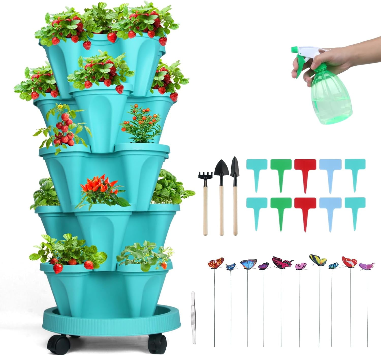 Vertical Planter, 5 Tier Stackable Strawberry Planter with Garden Tool ...