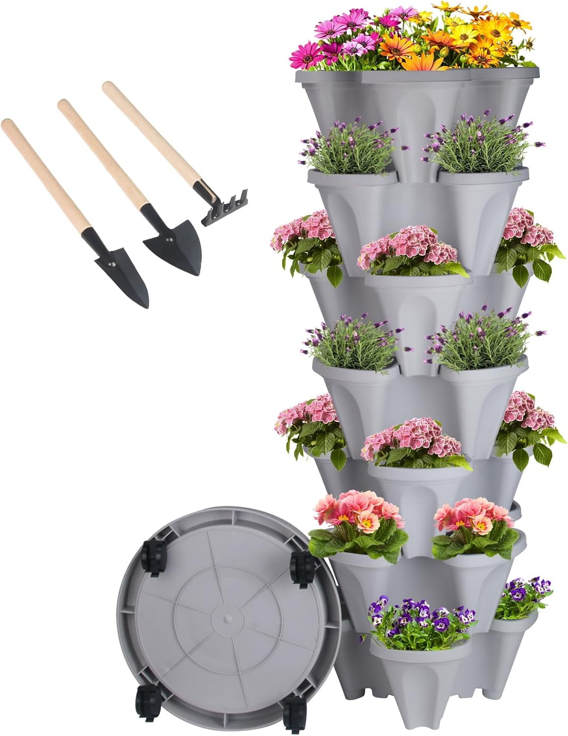 Vertical Planter, 7 Tier Stackable Strawberry Planter with Garden Tool ...