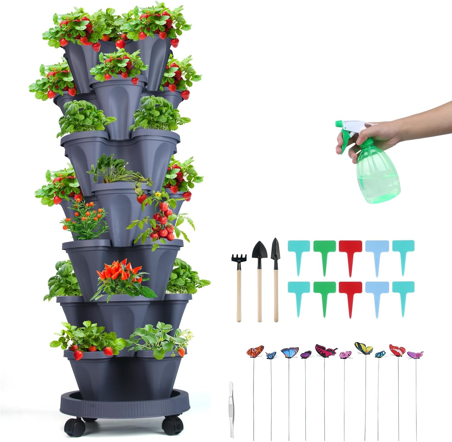 Vertical Planter, 7 Tier Stackable Strawberry Planter with Garden Tool ...