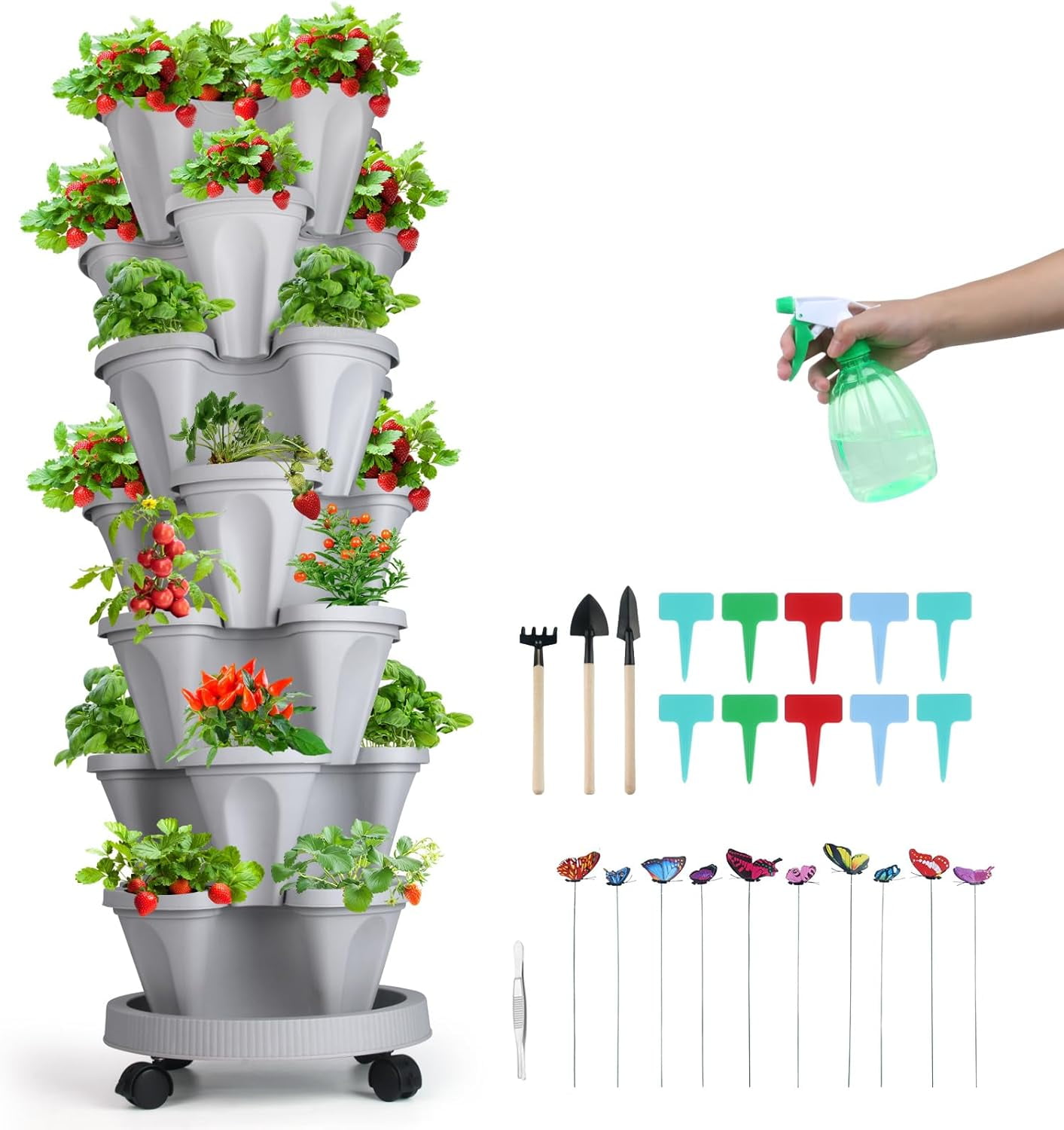 Vertical Planter, 7 Tier Stackable Strawberry Planter with Garden Tool ...