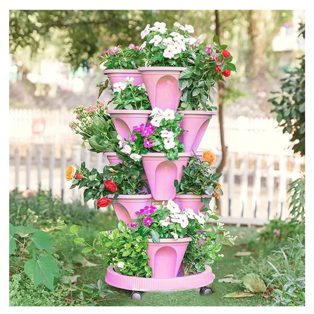 Vertical Planter Set 5 Tiers Stackable Garden Plant Tower Flower Pots ...