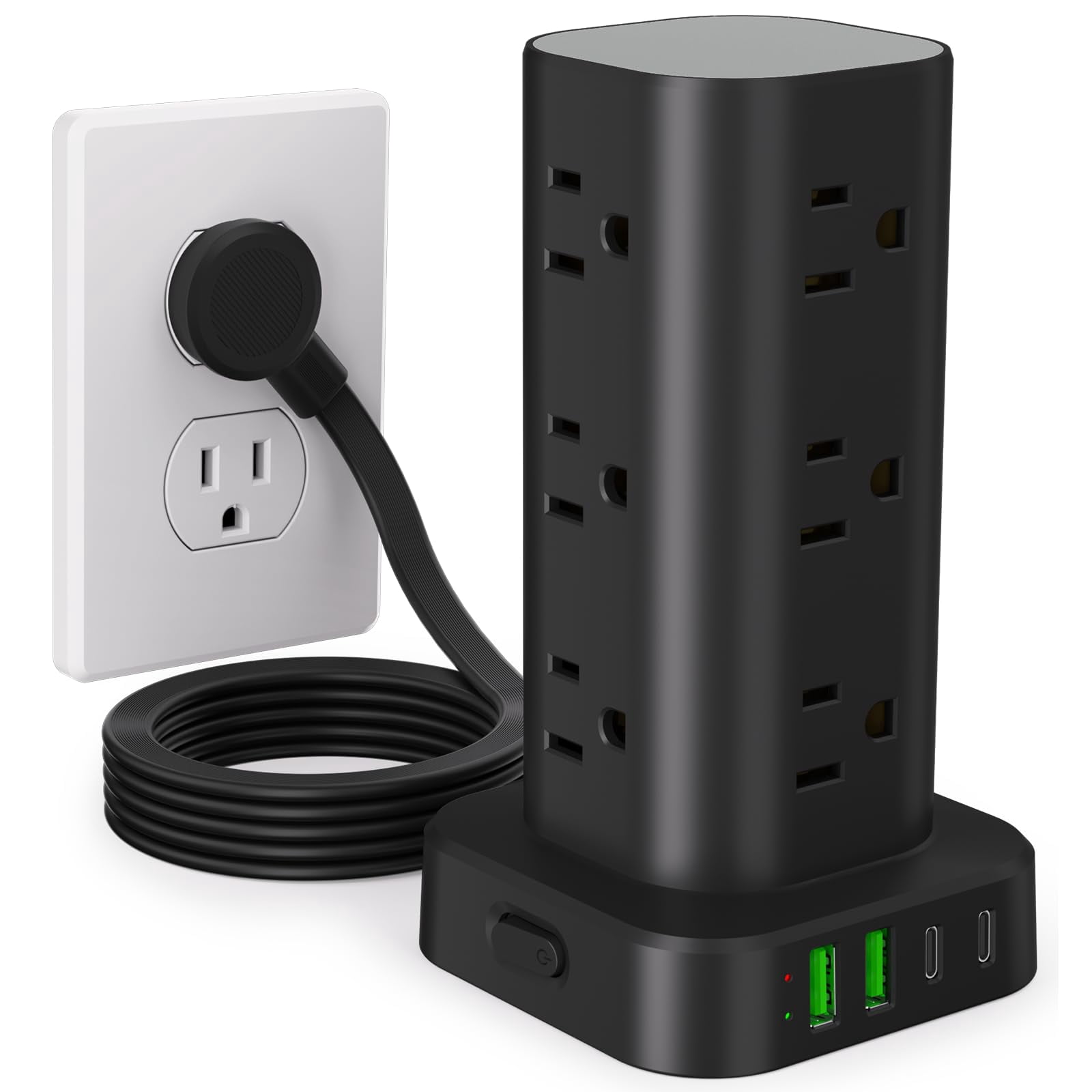 Vertical Power Strip Tower, 12 AC Outlets 4 USB Ports 15W Wireless ...