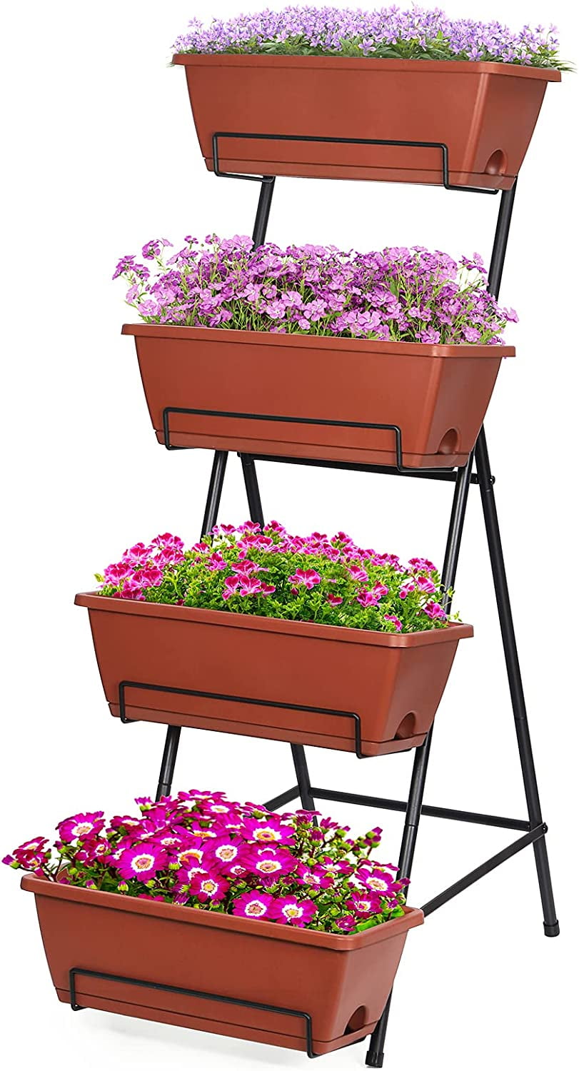 Vertical Raised Garden Bed 4 Tiers Planter Box Freestanding Garden Planter with 4 Container ...