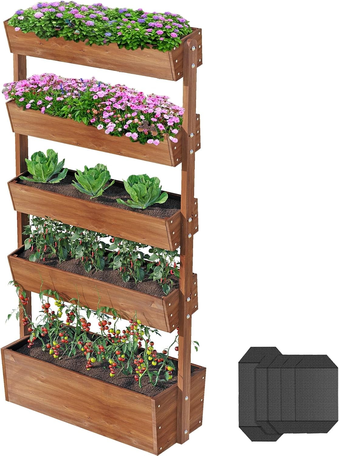 Vertical Raised Garden Bed,5 Tier Wooden Garden Planters,Adjustable ...