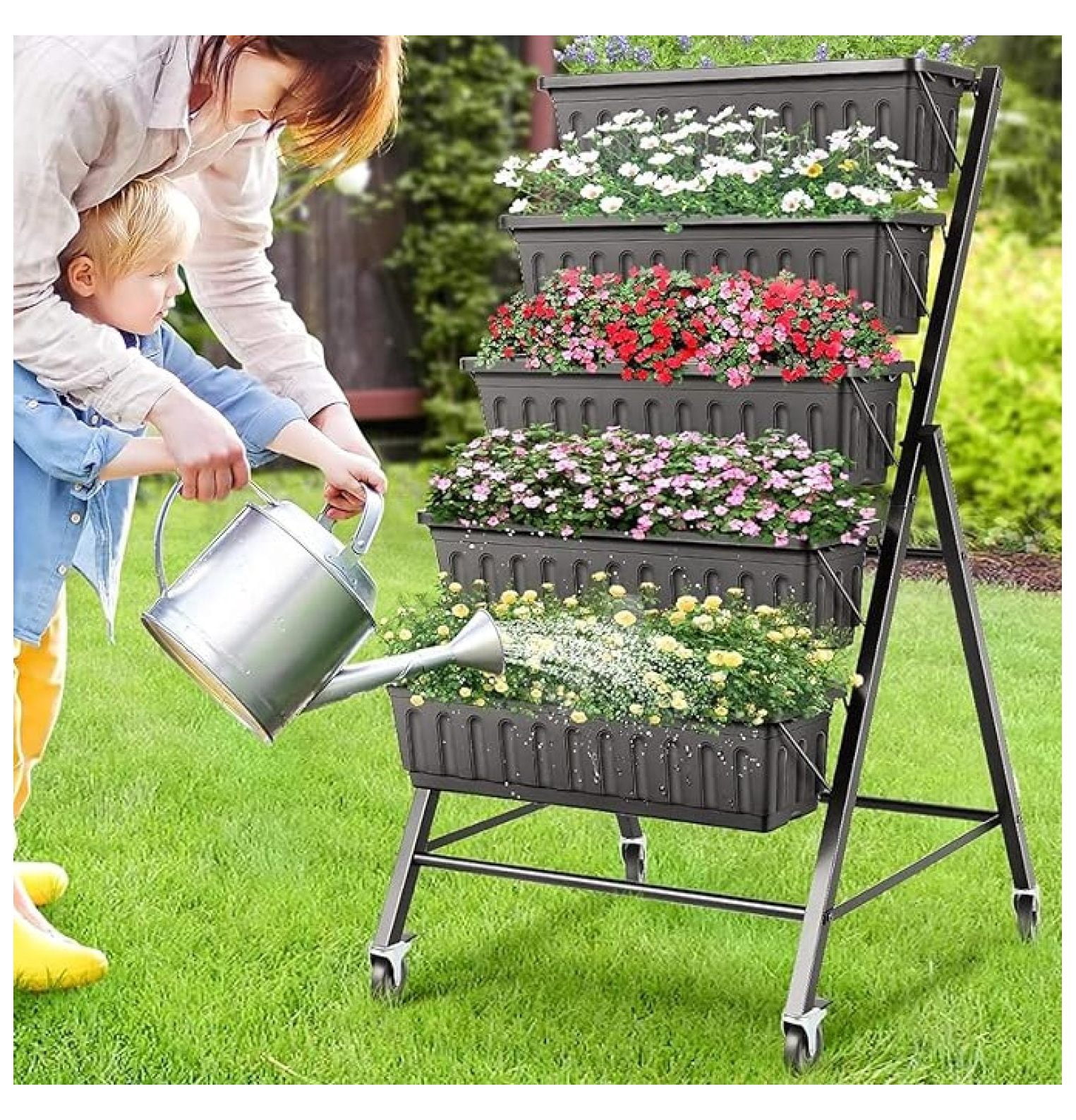 Vertical Raised Garden Bed XYT 5-Tier Black Mobile For Patio Balcony ...