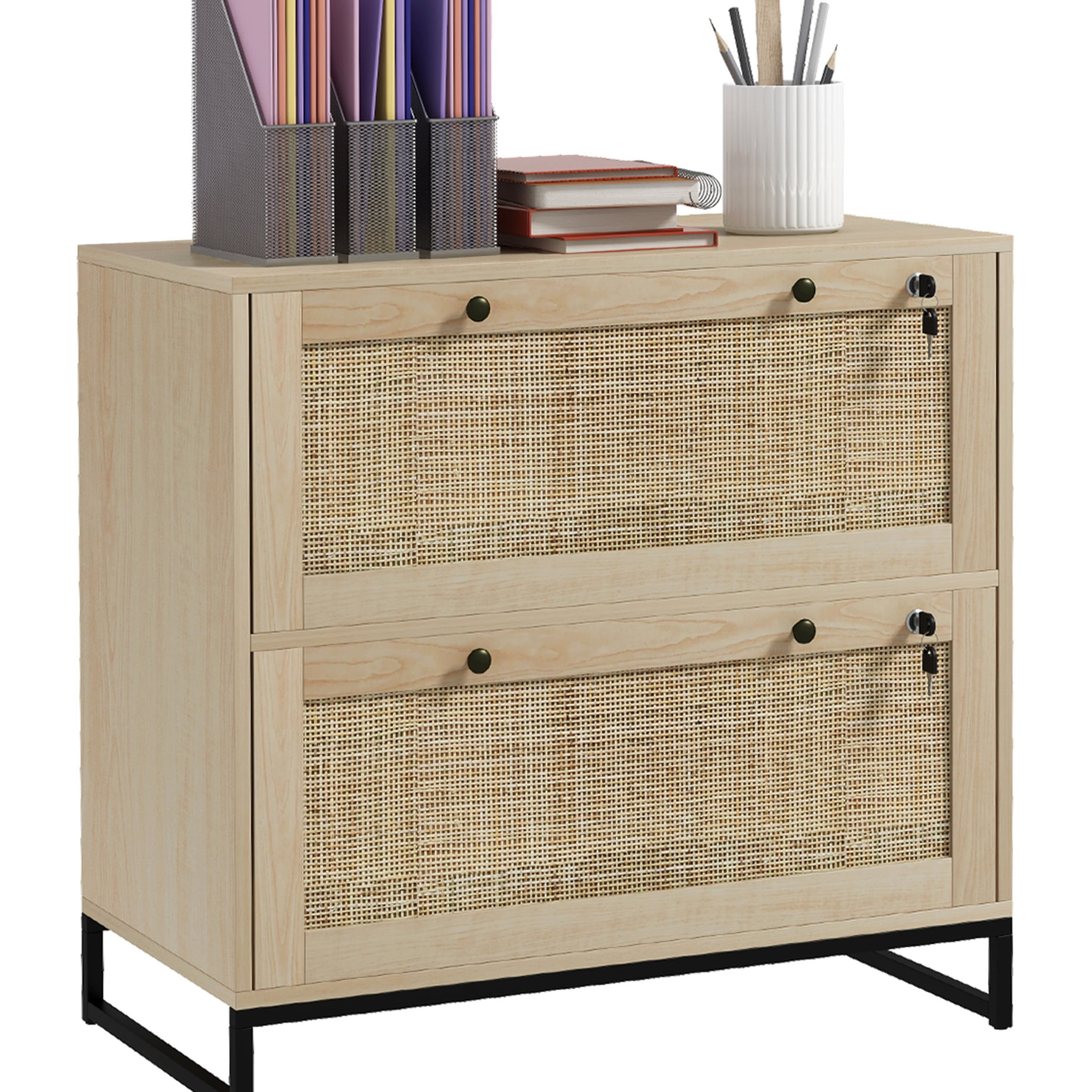 Vertical Rattan Drawer File Cabinet with Lock and Keys - Protect ...