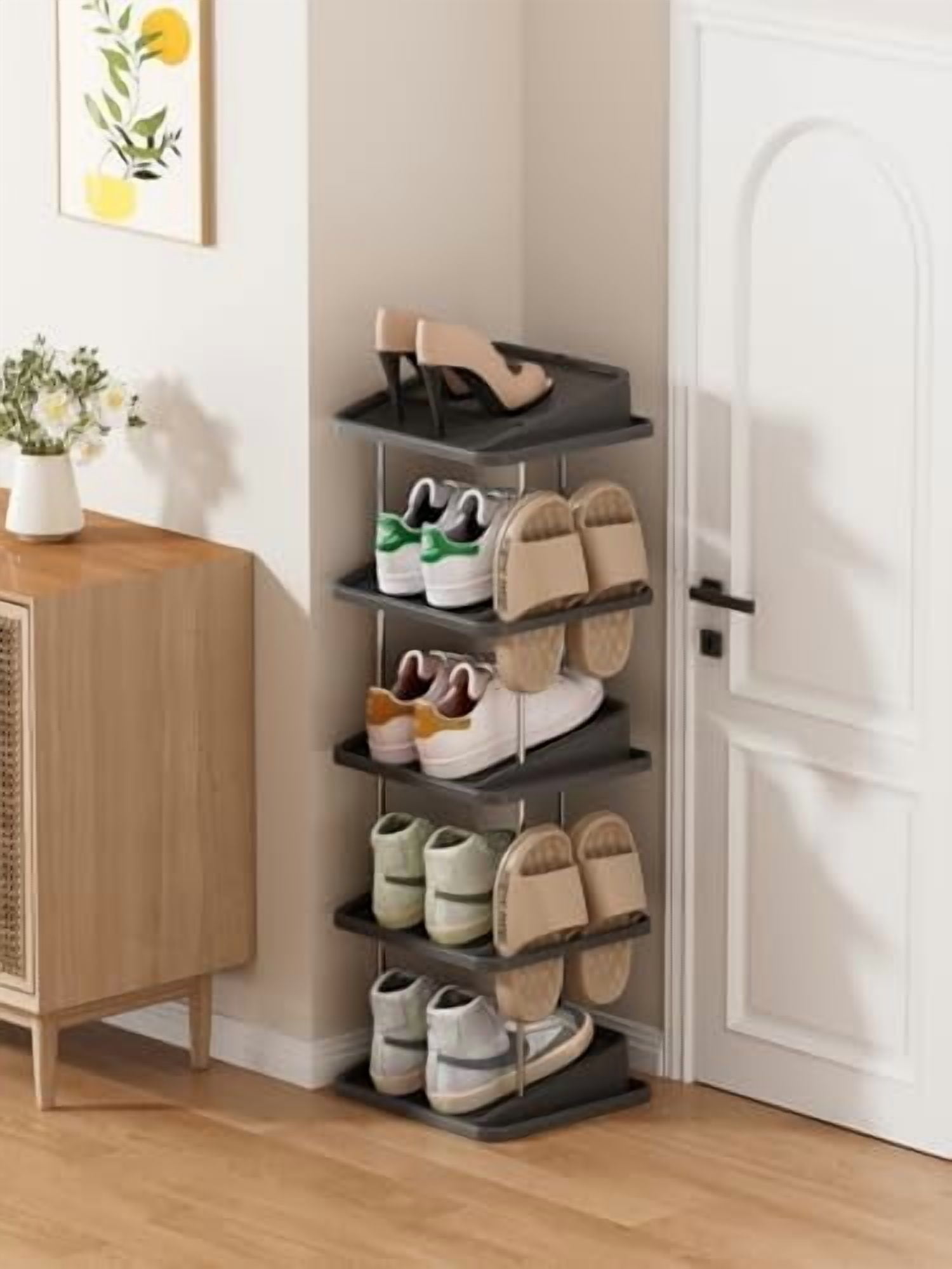 Vertical Shoe Rack,5 Tiers Stackable Shoe Rack for 10 Pairs, Narrow ...