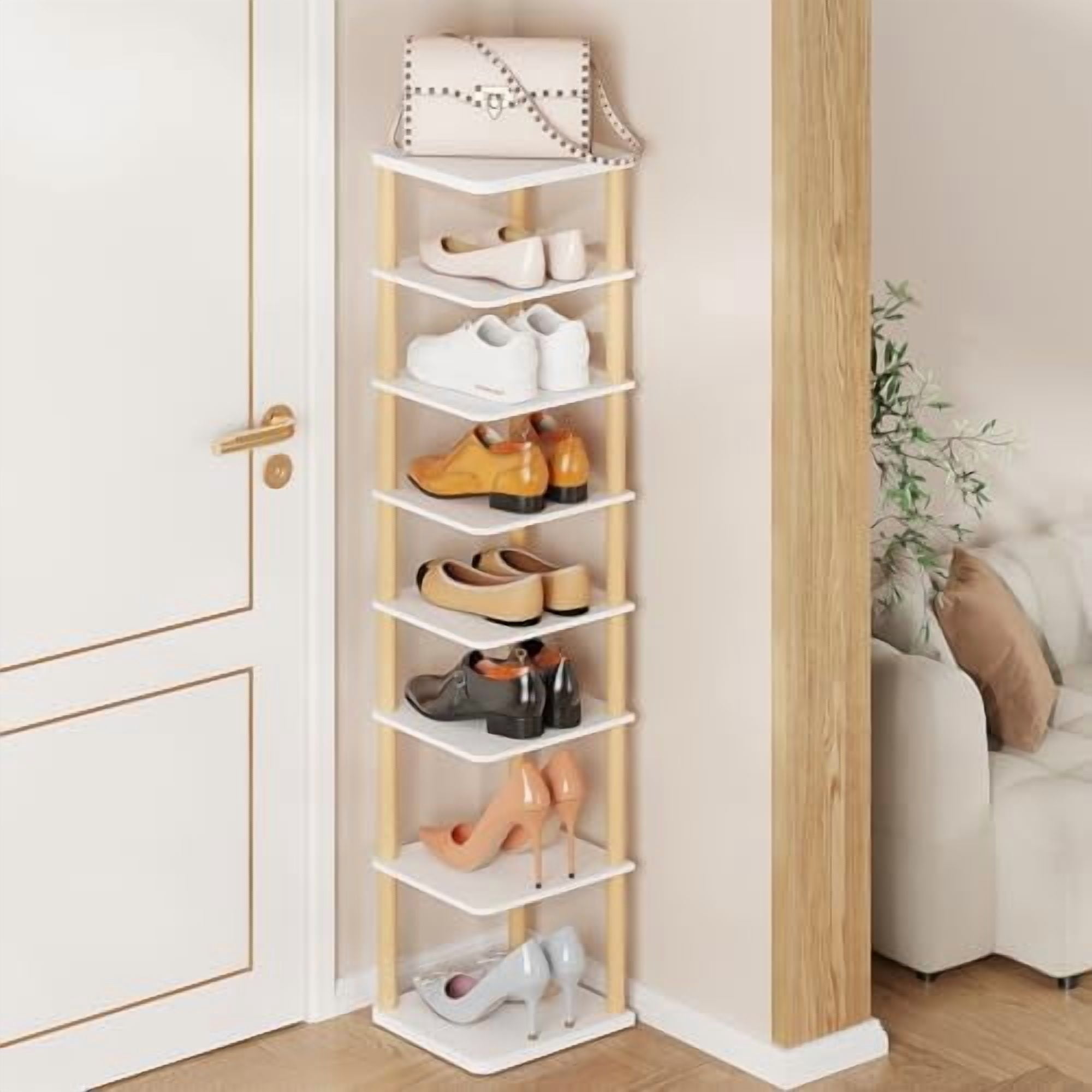 Vertical Shoe Rack, 8-Tier Tall Narrow Shoe Organizer for Entryway ...
