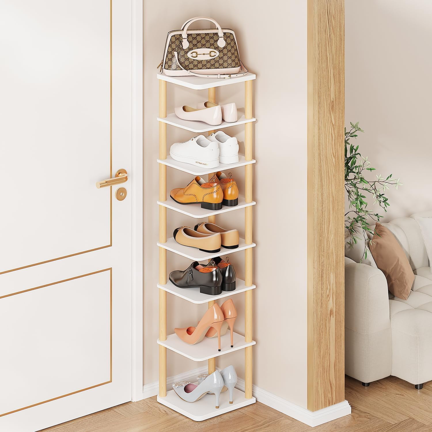 Vertical Shoe Rack, 8-Tier Tall Narrow Shoe Organizer for Entryway ...