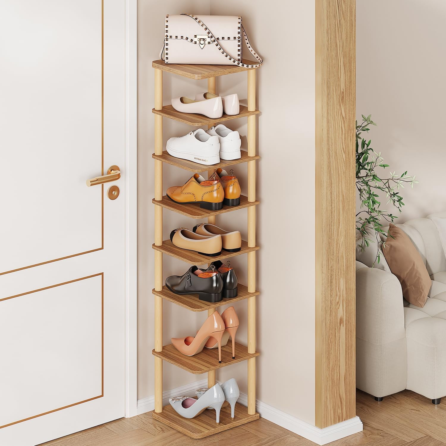 Vertical Shoe Rack, 8-Tier Tall Narrow Shoe Organizer for Entryway, Closet, Dorm & Small Spaces ...