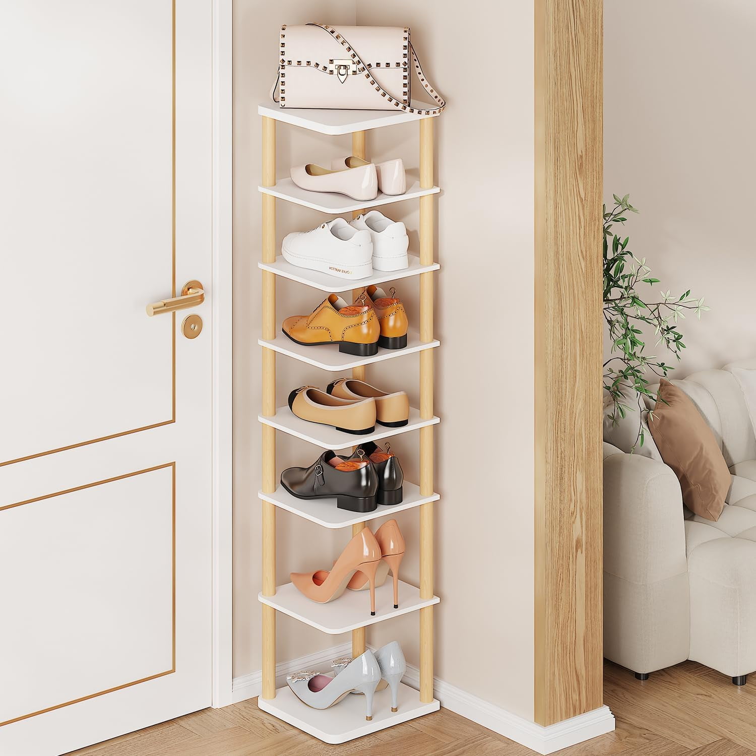 Vertical Shoe Rack, 8-Tier Tall Narrow Shoe Organizer for Entryway, Closet, Dorm & Small Spaces ...