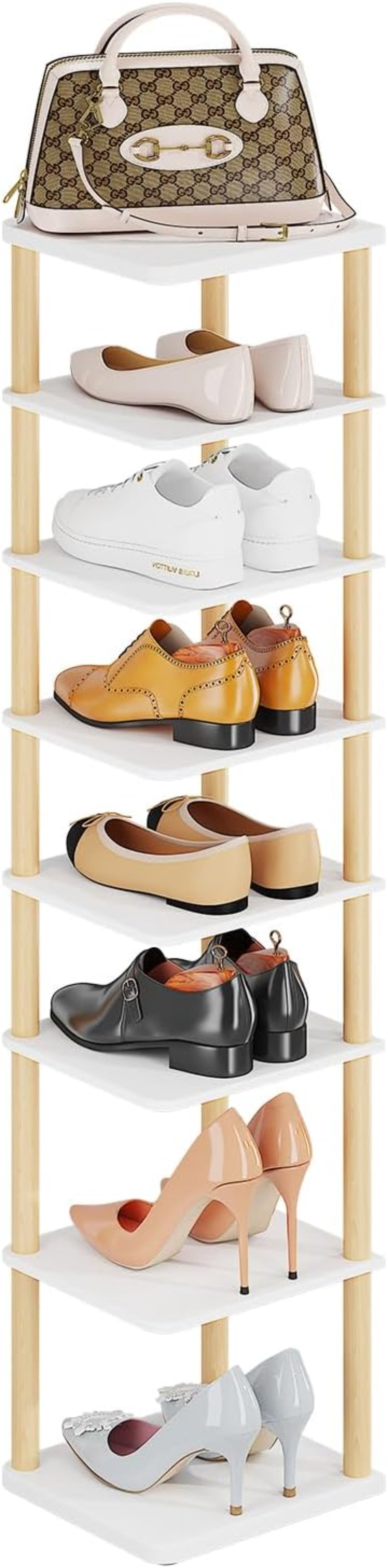 Vertical Shoe Rack, 8-Tier Tall Narrow Shoe Organizer for Entryway ...