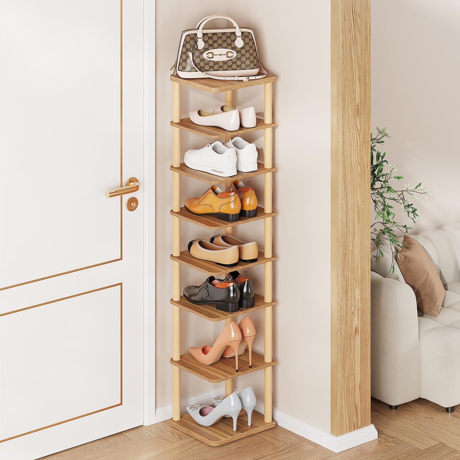 Vertical Shoe Rack, 8-Tier Tall Narrow Shoe Organizer for Entryway ...