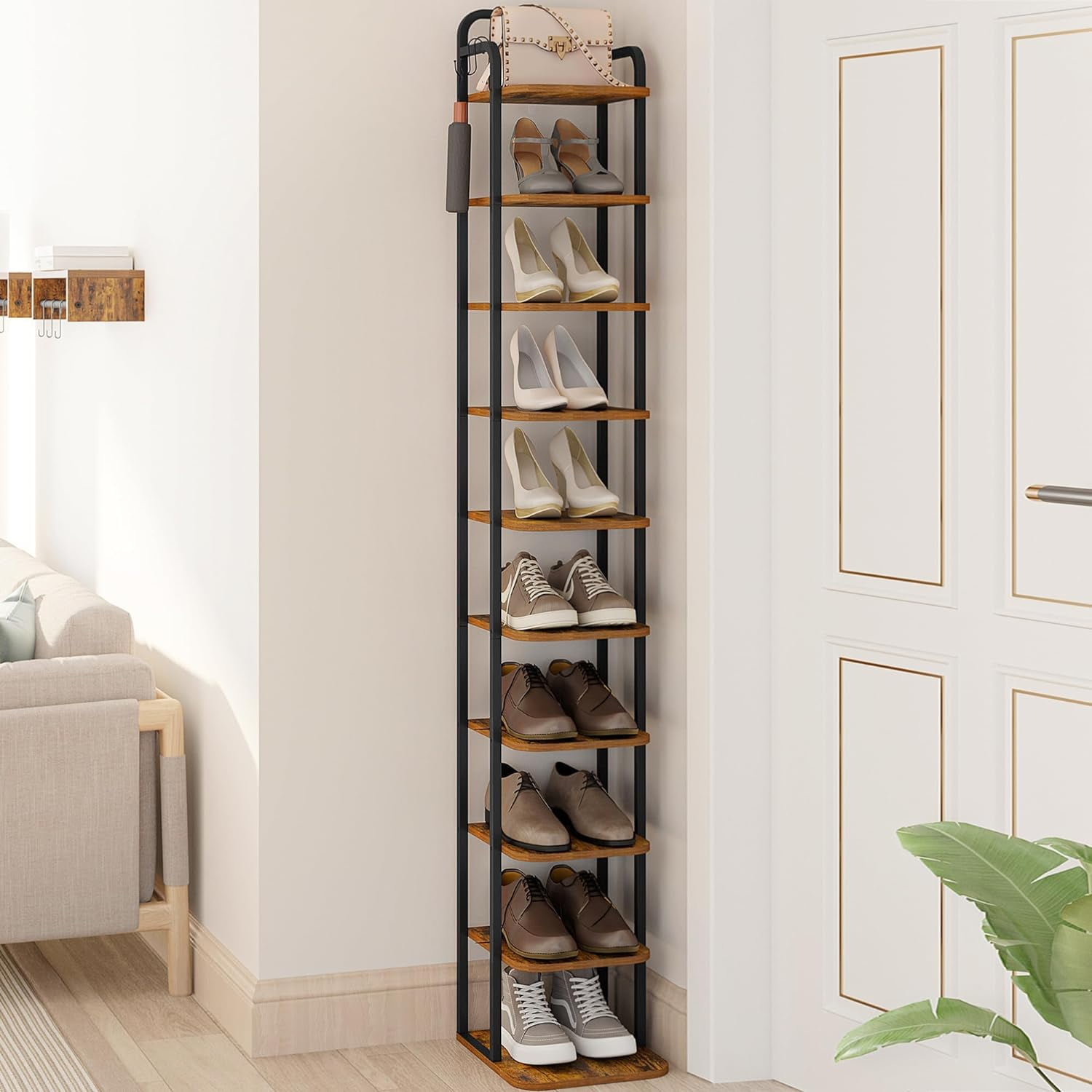 Vertical Shoe Rack, Shoe Shelves, Wood Shoe Organizer for Closet ...