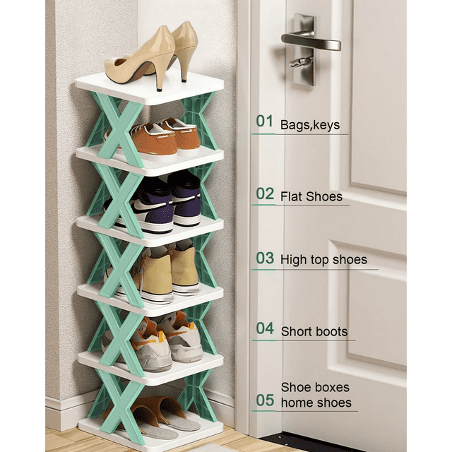 Vertical Shoe Rack for Small Spaces, 6-Tiers Narrow Shoe Shelf Closet ...