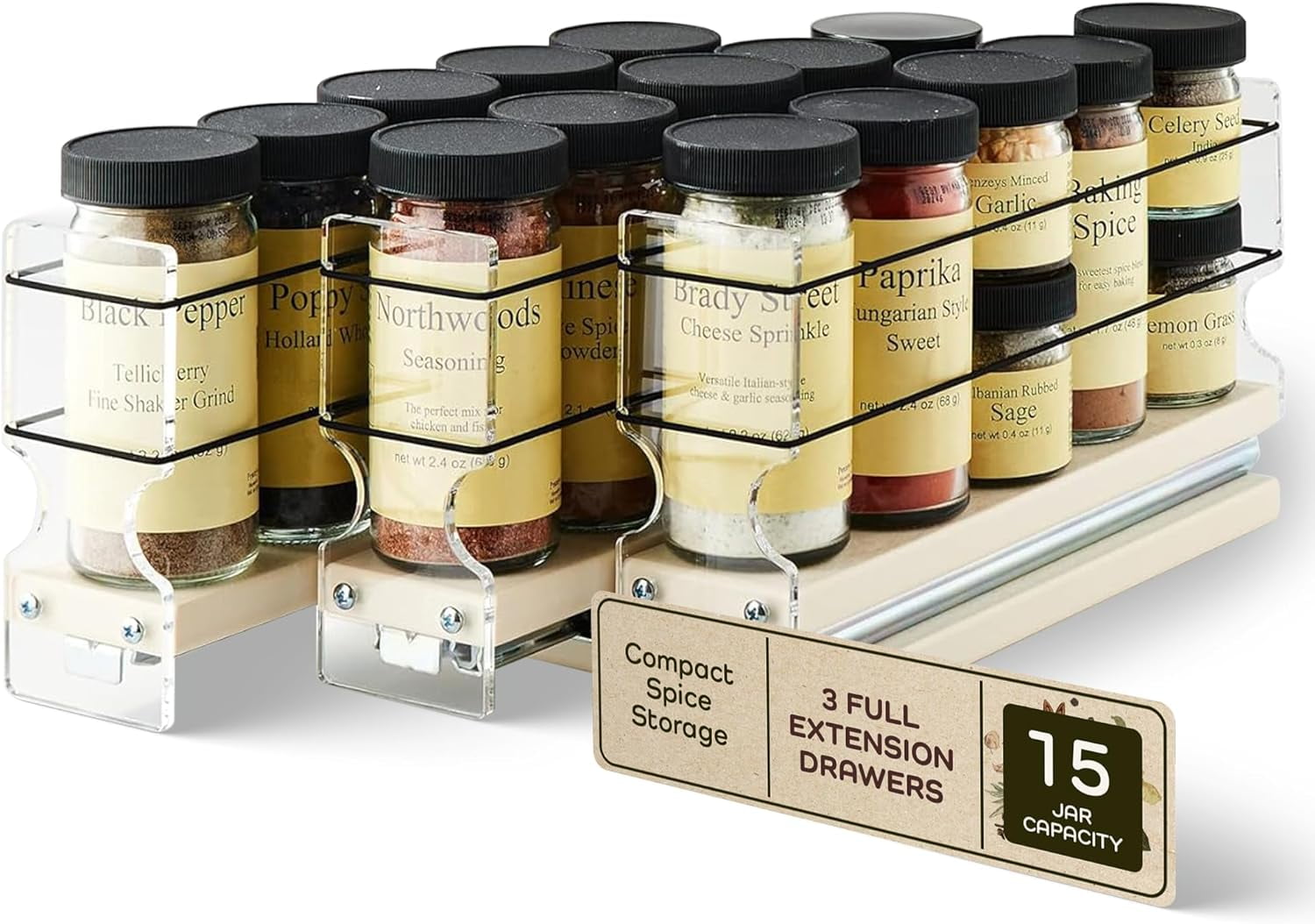 Vertical Spice Cabinet Mounted Spice Rack Organizer - 3 Drawers,15 Reg ...